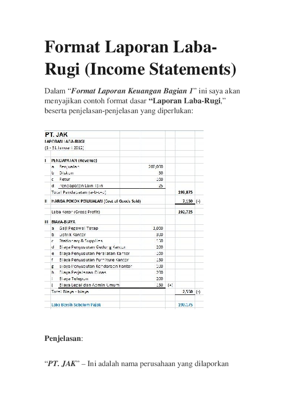(DOC) Format Laporan Laba-Rugi (Income Statements