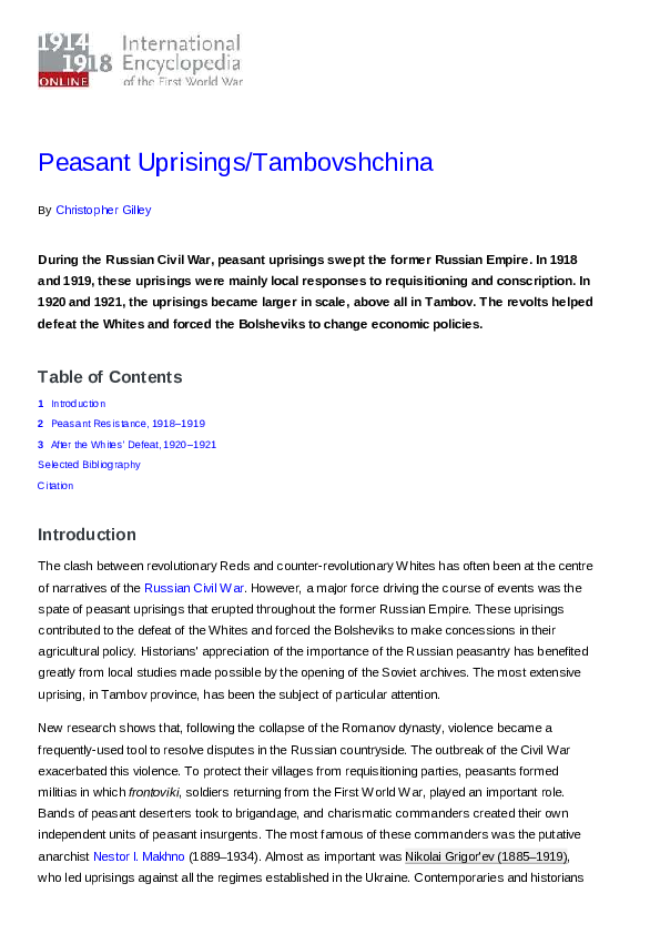 (PDF) Peasant Uprisings/Tambovshchina