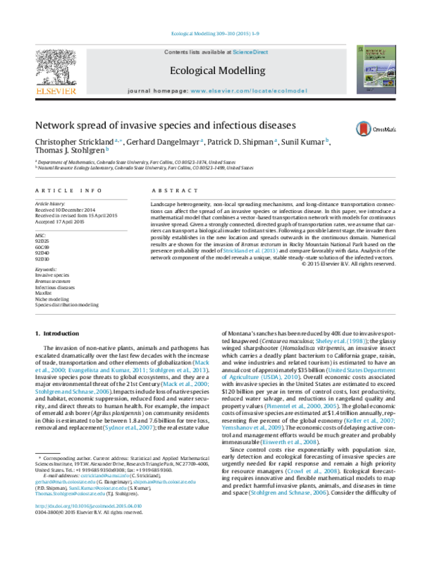 (PDF) Network spread of invasive species and infectious diseases