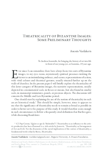 (PDF) Theatricality of Byzantine Images: Some Preliminary Thoughts