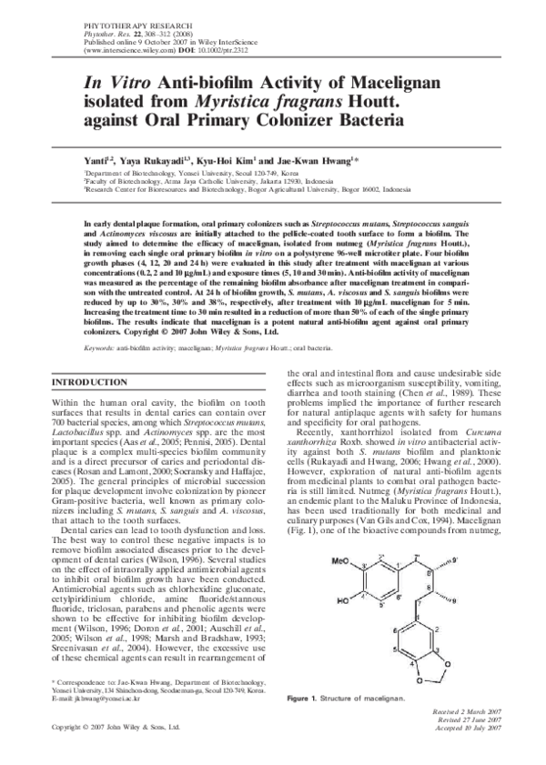 (PDF) In vitro anti-biofilm activity of macelignan isolated from ...