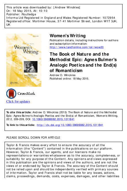 (PDF) The Book of Nature in the Methodist Epic: Agnes Bulmer’s Analogic ...
