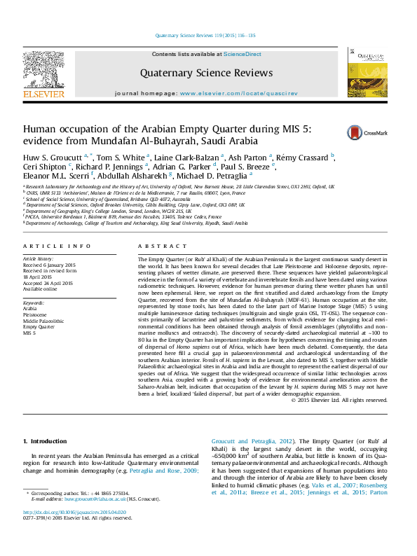 (PDF) Human occupation of the Arabian Empty Quarter during MIS 5 ...