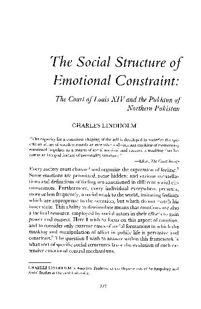(PDF) The Social Structure of Emotional Constraint: The Court of Louis ...