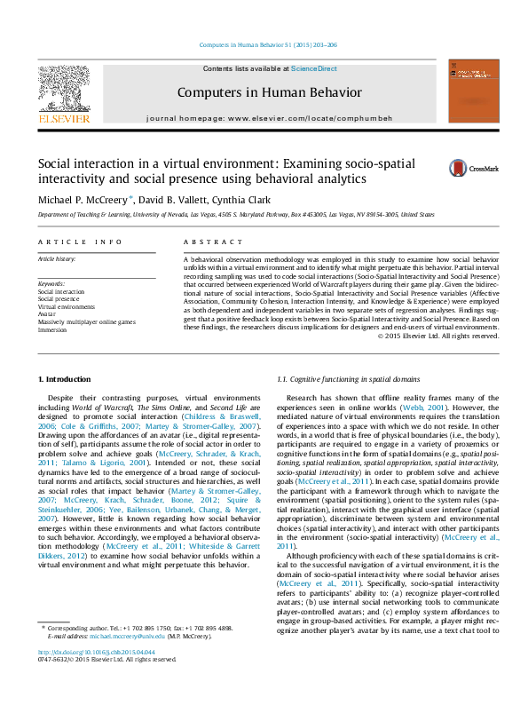 (PDF) Social interaction in a virtual environment: Examining socio ...