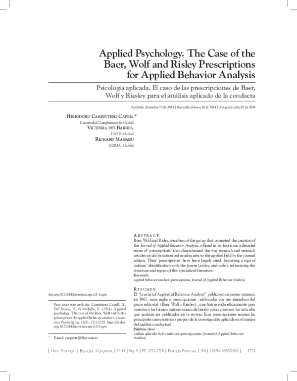 (PDF) Applied Psychology. The Case of the Baer, Wolf and Risley ...