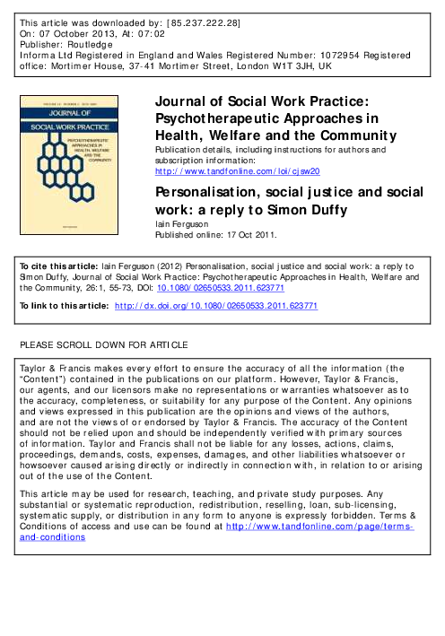 (PDF) PERSONALISATION, SOCIAL JUSTICE AND SOCIAL WORK: A REPLY TO SIMON ...
