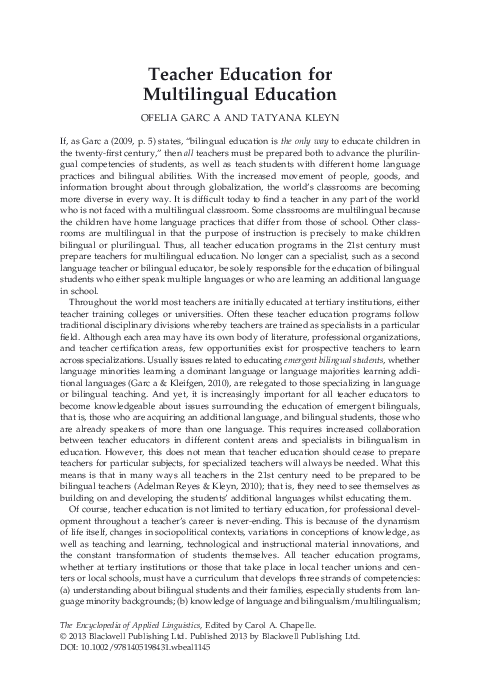 (PDF) Teacher Education for Multilingual Education