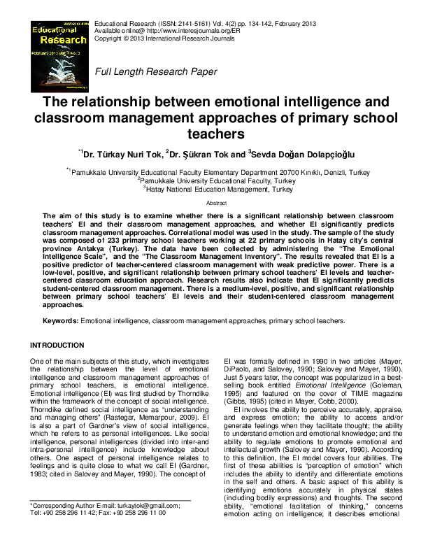 (PDF) The relationship between emotional intelligence and classroom ...