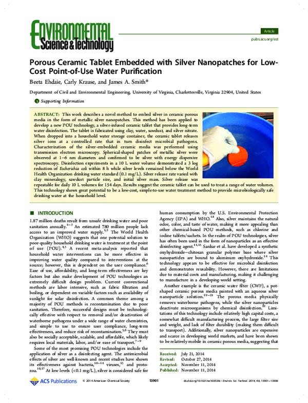 (PDF) Porous Ceramic Tablet Embedded with Silver Nanopatches for Low ...
