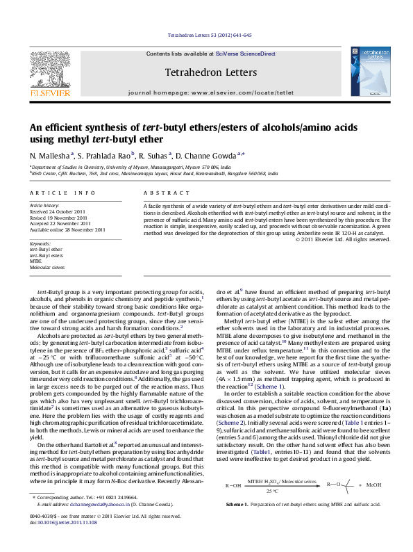 (PDF) synthesis of t-butyl esters,...