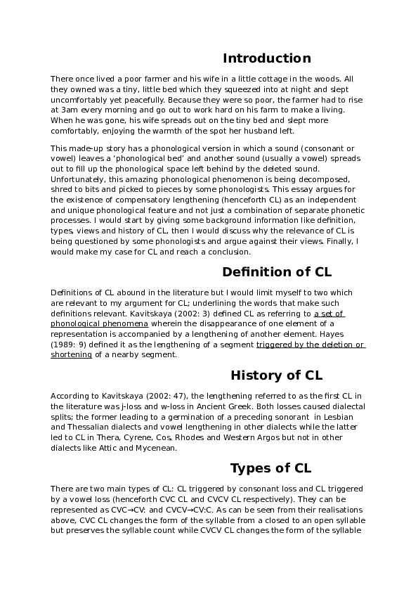 (DOC) Compensatory Lengthening: A Relevant Phonological Phenomenon