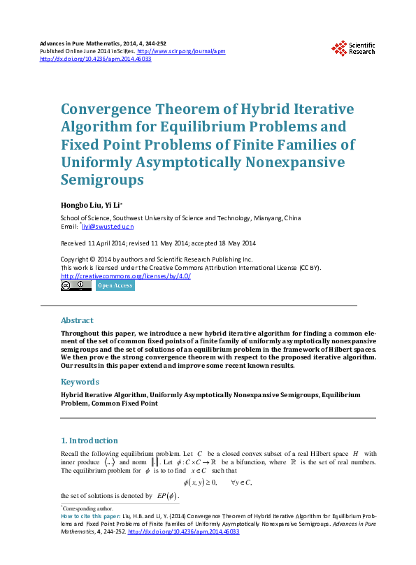 (PDF) Convergence Theorem of Hybrid Iterative Algorithm for Equilibrium Problems and Fixed Point ...
