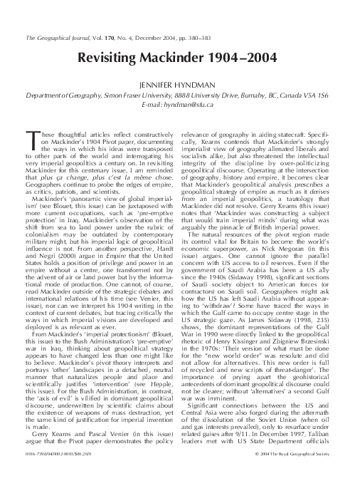 (PDF) Revisiting Mackinder 1904–2004