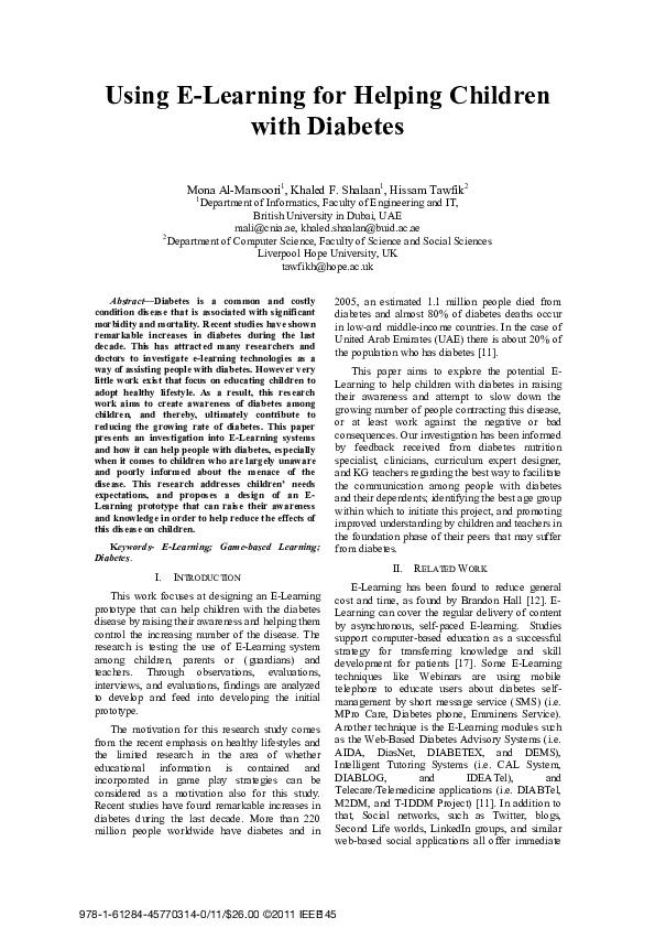 (PDF) Using E-learning for helping children with diabetes