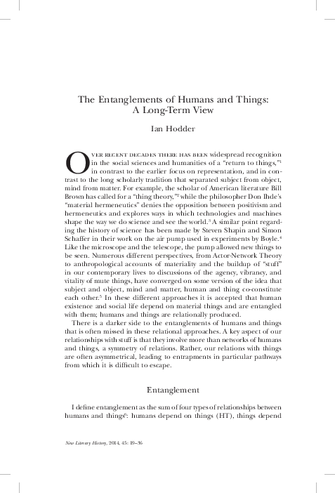 (PDF) The Entanglements of Humans and Things: a Long-term view