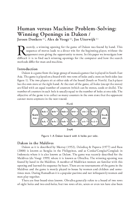 (PDF) Human versus Machine Problem-Solving: Winning Openings in Dakon