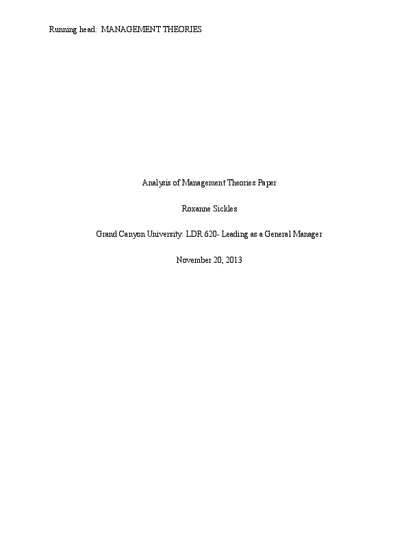 Analysis of Management Theories Paper