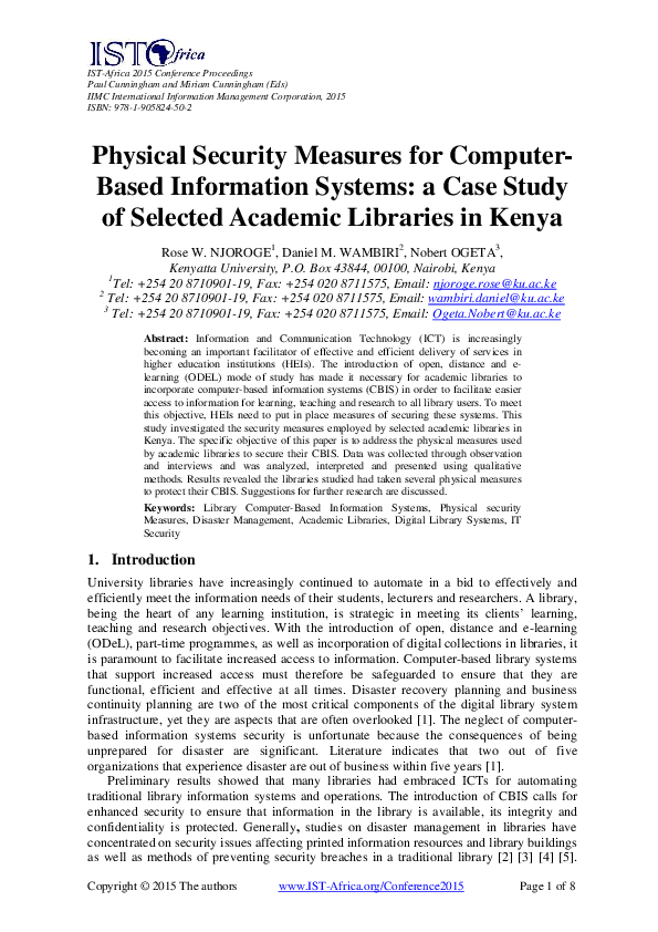 Physical Security Measures for Computer- Based Information Systems: a ...