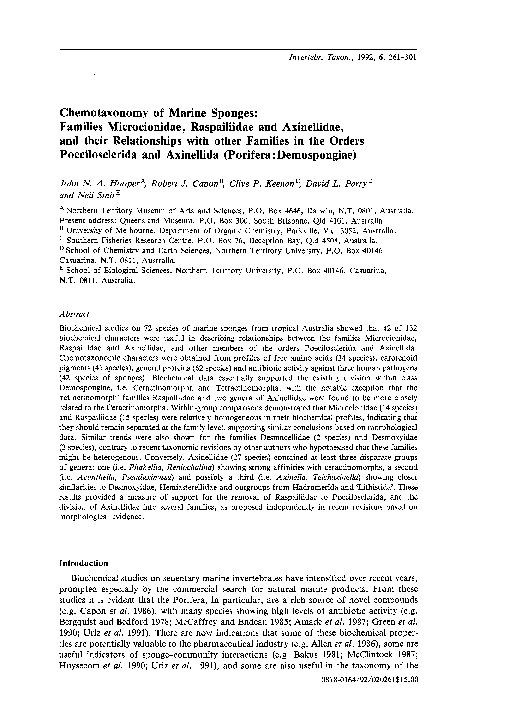 (PDF) Chemotaxonomy of marine sponges: families Microcionidae ...
