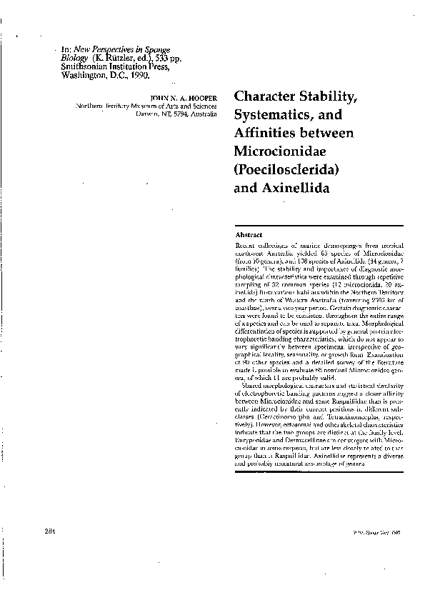 (PDF) Character Stability Systematics and Affinities between ...