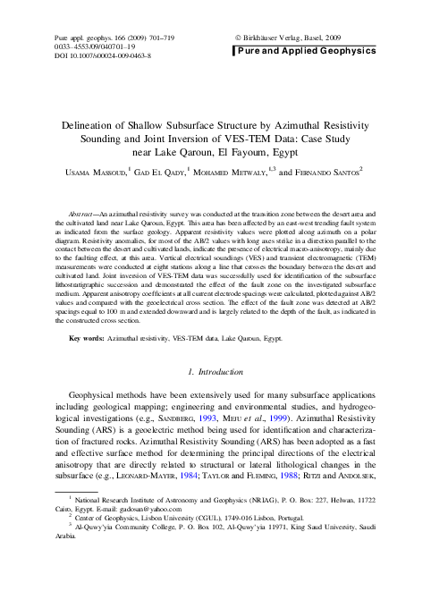 (PDF) Delineation of shallow subsurface structure by azimuthal resistivity sounding and joint ...
