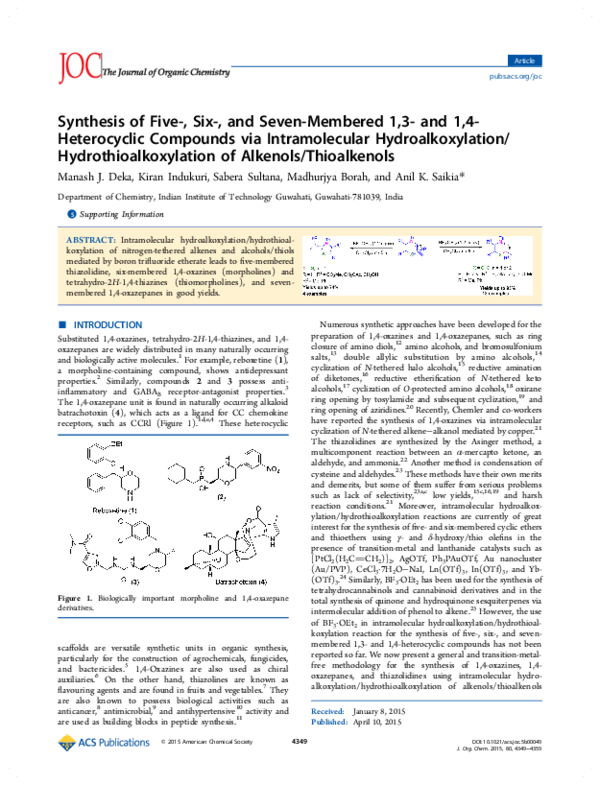 (PDF) Synthesis of Five‑, Six‑, and Seven-Membered 1,3-and 1,4-Heterocyclic Compounds via ...