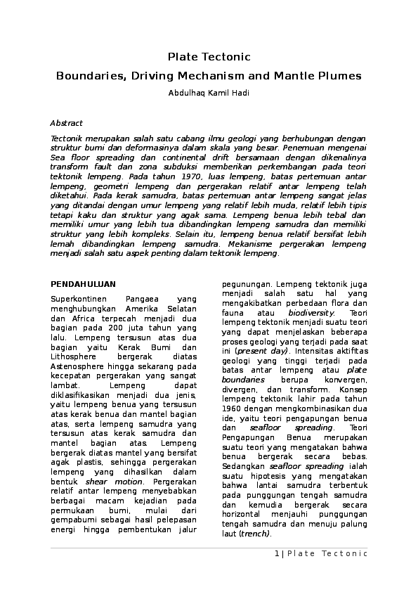 (DOC) Plate Tectonic: Boundaries, Driving Mechanism, and Mantle Plumes ...
