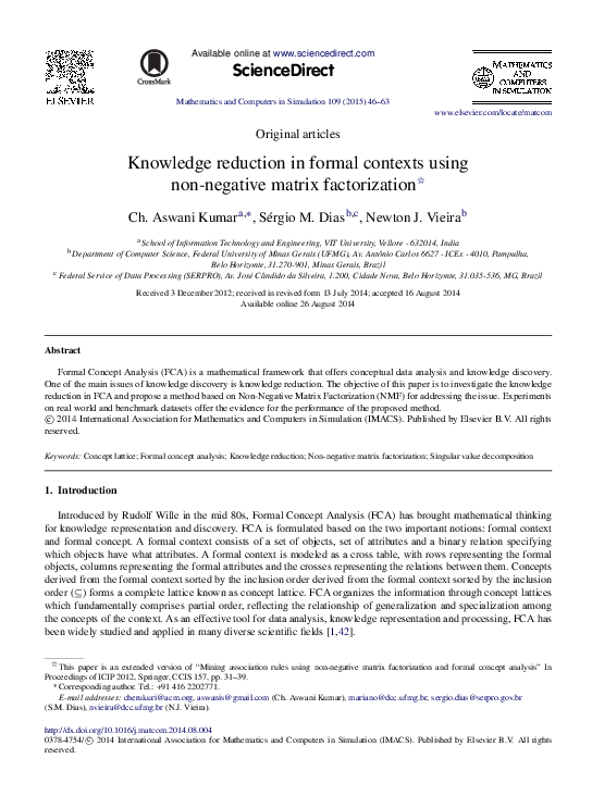 Pdf Knowledge Reduction In Formal Contexts Using Non Negative Matrix Factorization