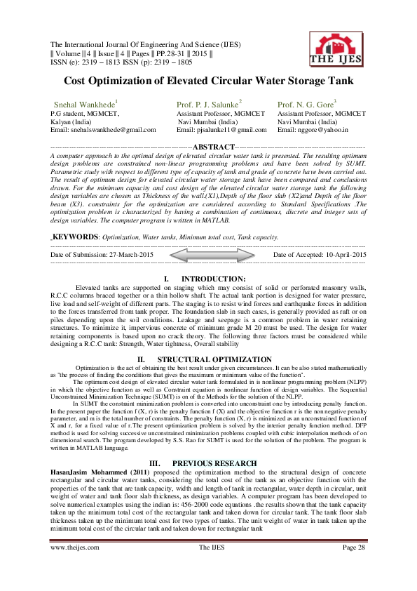 (PDF) Cost Optimization of Elevated Circular Water Storage Tank