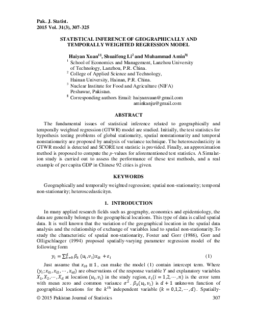 (PDF) Statistical Inference of Geographically and Temporally Weighted Regression Model