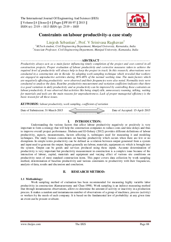 (PDF) Constraints on labour productivity-a case study