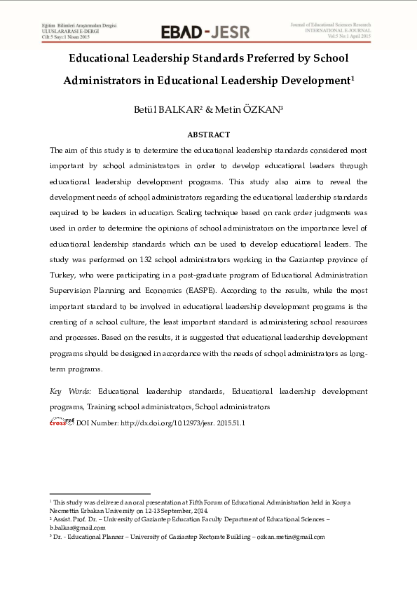 (PDF) Educational Leadership Standards Preferred by School Administrators in Educational ...
