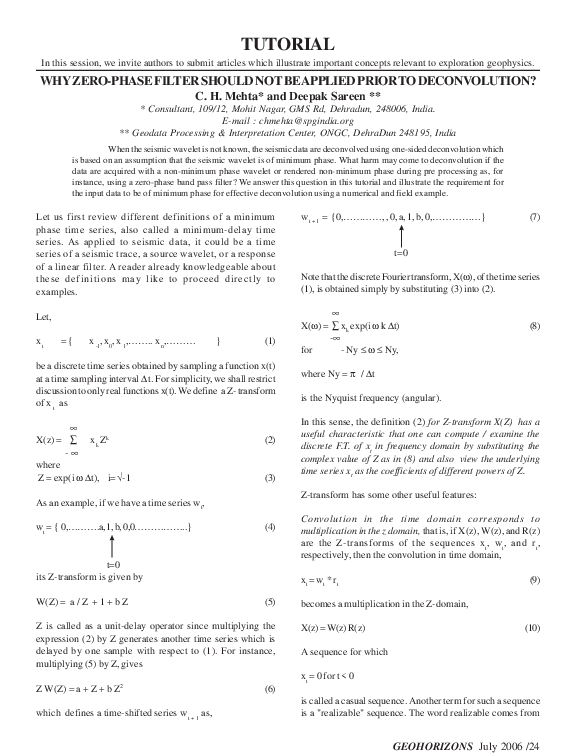 Pdf Why Zero Phase Filter Should Not Be Applied Prior To Deconvolution