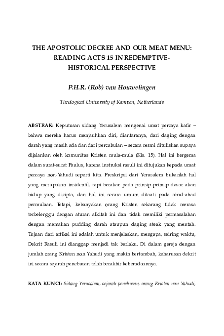 (PDF) The Apostolic Decree and Our Meat menu: Reading Acts 15 in ...