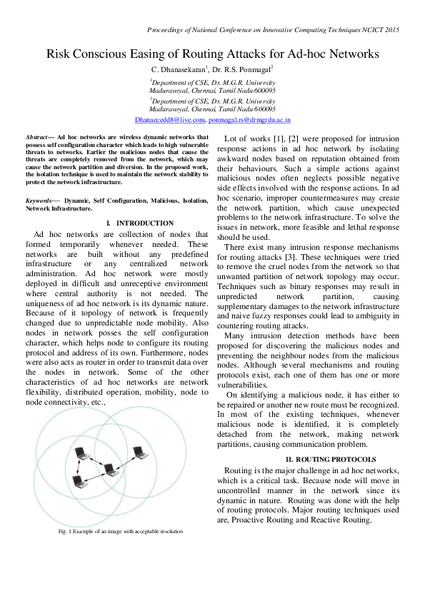 Pdf Risk Concious Easing Of Routing Attacks For Ad Hoc Networks