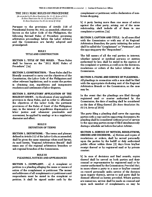 (PDF) NLRC Rules of Procedure