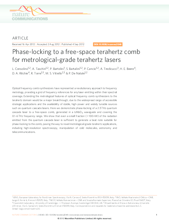 (PDF) Phase-locking a THz quantum cascade laser to a THz comb through an all-optical beating