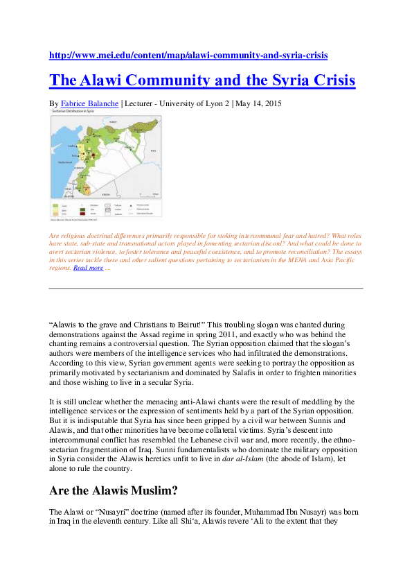 The Alawi community and the Syria crisis