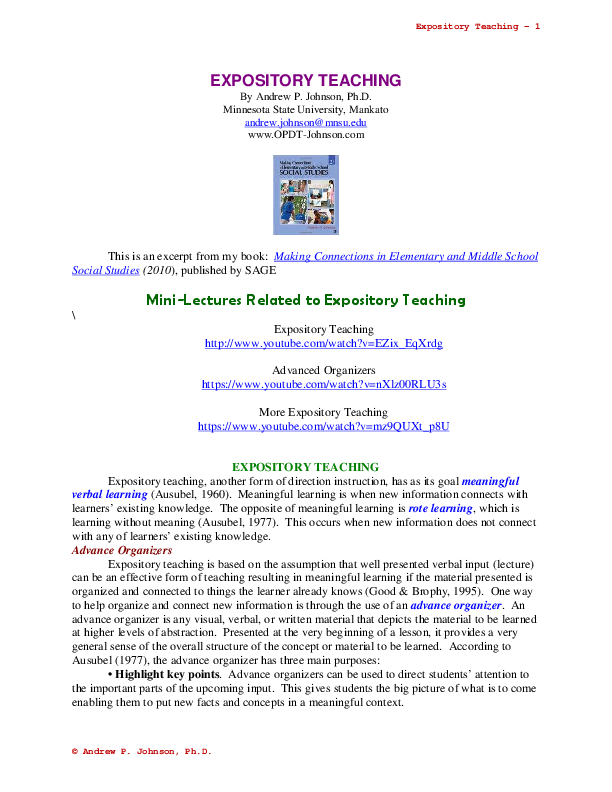 (PDF) EXPOSITORY TEACHING: A FORM OF DIRECT INSTRUCTION