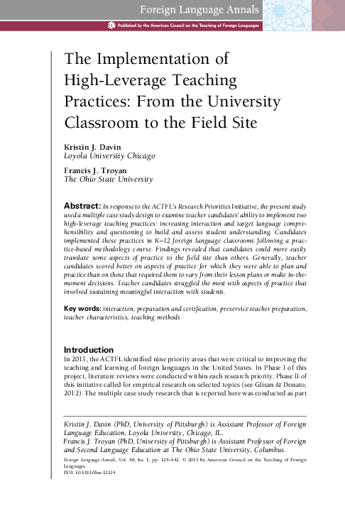 (PDF) The Implementation of High-Leverage Teaching Practices: From the University Classroom to ...