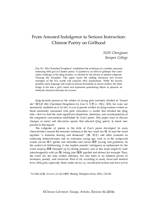 (PDF) From Amused Indulgence to Serious Instruction: Chinese Poetry on ...