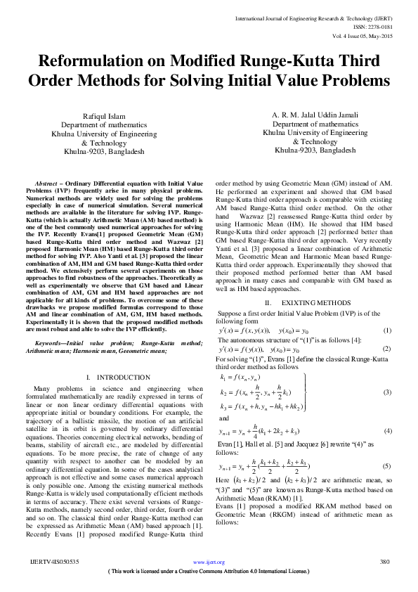 (PDF) Reformulation on Modified Runge-Kutta Third Order Methods for Solving Initial Value Problems