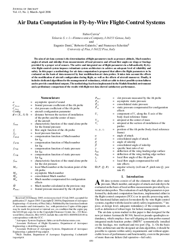 (PDF) Air Data Computation in Fly-By-Wire Flight-Control Systems | Eugenio Denti and Roberto ...