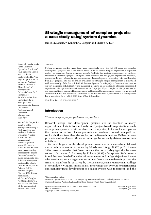 (PDF) Strategic management of complex projects: a case study using ...