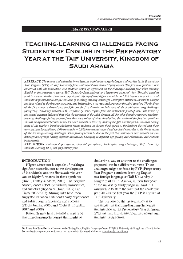 (PDF) Teaching-Learning Challenges Facing