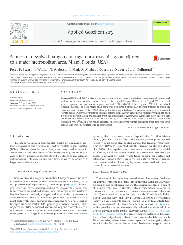 (PDF) Sources of dissolved inorganic nitrogen in a coastal lagoon adjacent to a major ...