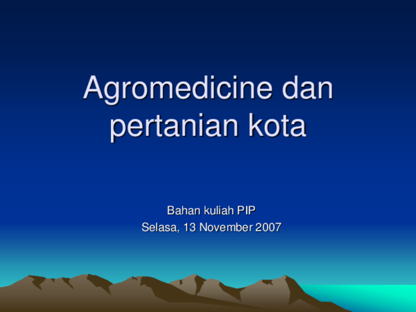 (PDF) agromedicine dan pertanian perkotaan