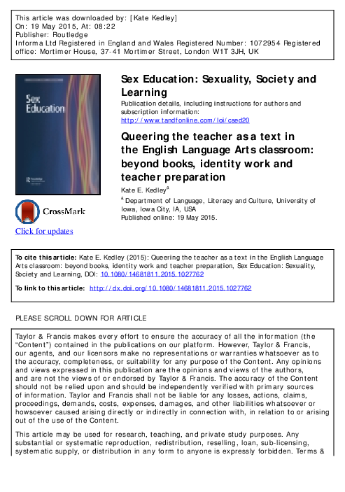 (PDF) Queering the teacher as a text in the English Language Arts classroom: beyond books ...