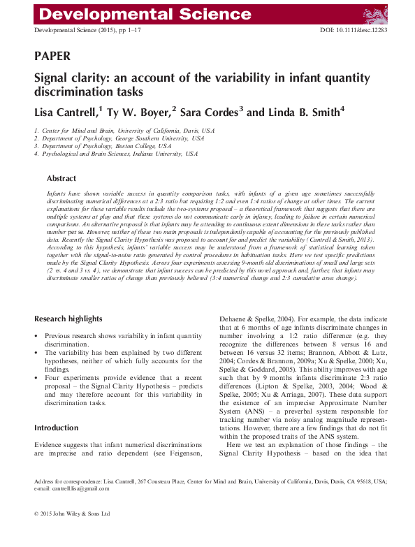 (PDF) Signal clarity: an account of the variability in infant quantity ...